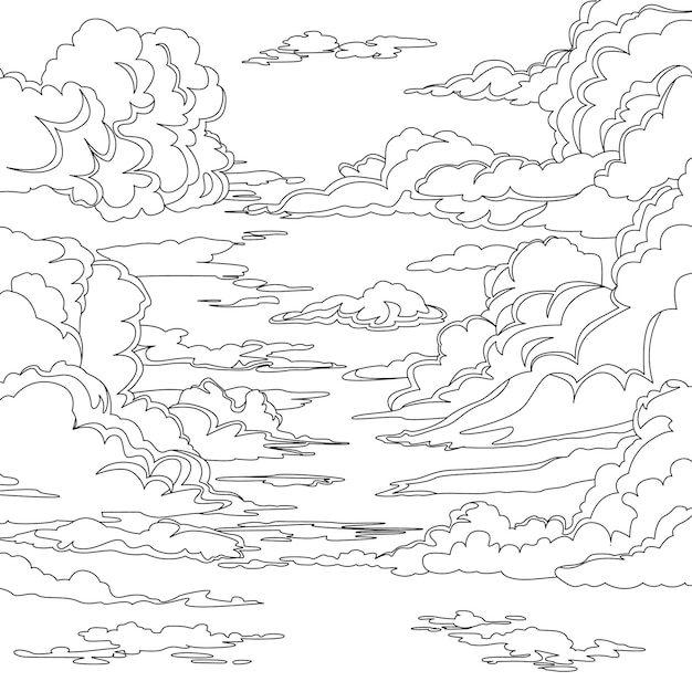 Intricate Cloudy Sky Pattern in Grayscale Line Art | Jiffy Designs