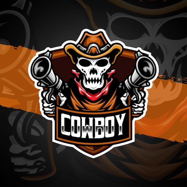 Menacing Cowboy Skull Mascot with Dual Revolvers | Jiffy Designs