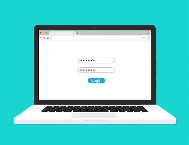 Laptop Screen with Login Prompt on Teal Background | Jiffy Designs