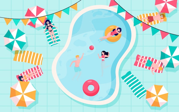 Vibrant Summer Pool Party with Playful Swimmers and Festive Decor ...