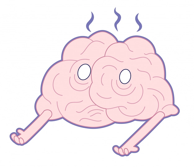 Exhausted Brain Cartoon Character with Steaming Head and Legs | Jiffy ...