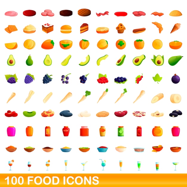 Vibrant Collection of 100 Diverse Food Icons | Jiffy Designs