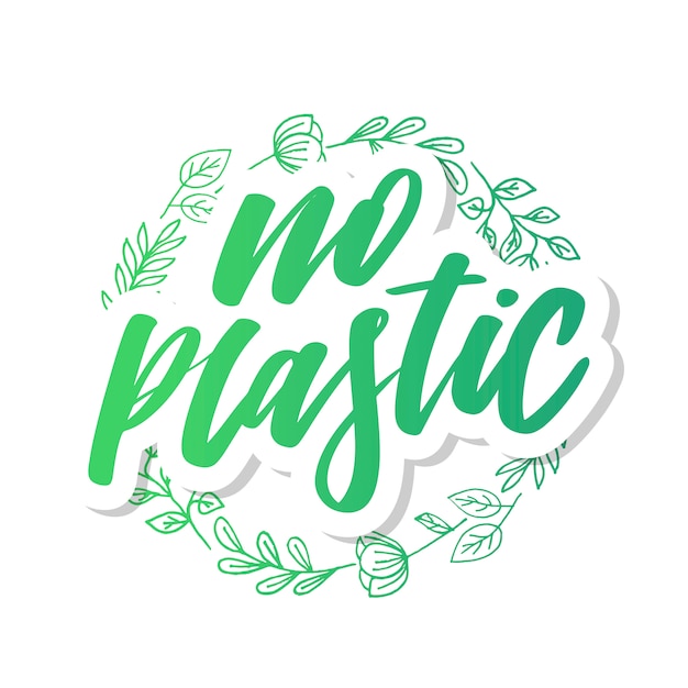 Vibrant Green 'No Plastic' Logo with Leaf Accents | Jiffy Designs