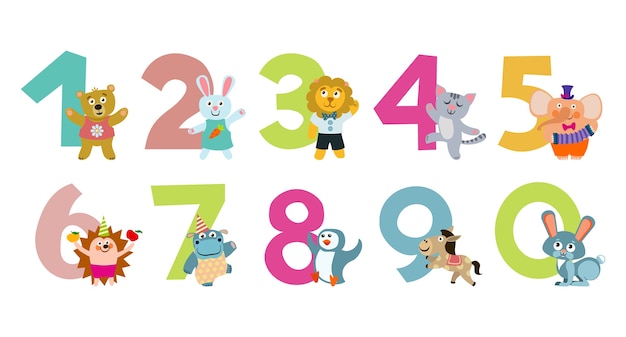 Vibrant Cartoon Animal Themed Numbers Illustration Collection | Jiffy ...