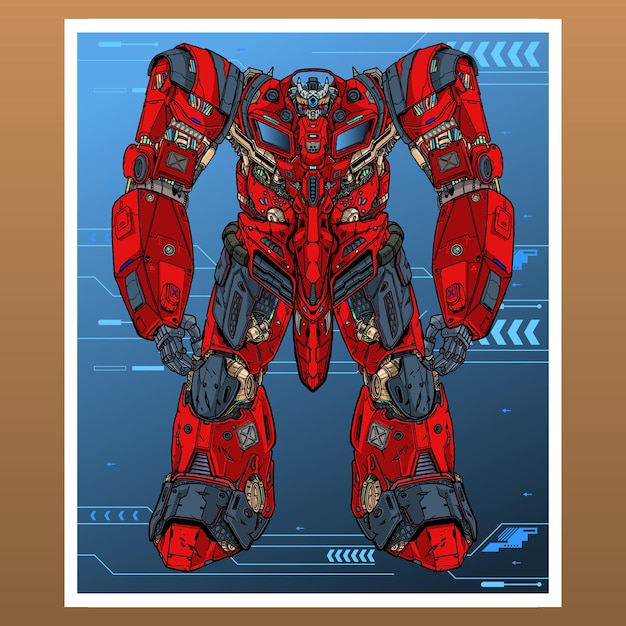 Powerful Mech Warrior in Vibrant Red Armor | Jiffy Designs
