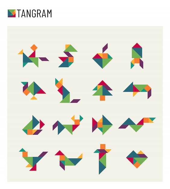 Vibrant Tangram Shapes: A Geometric Mosaic of Possibilities | Jiffy Designs