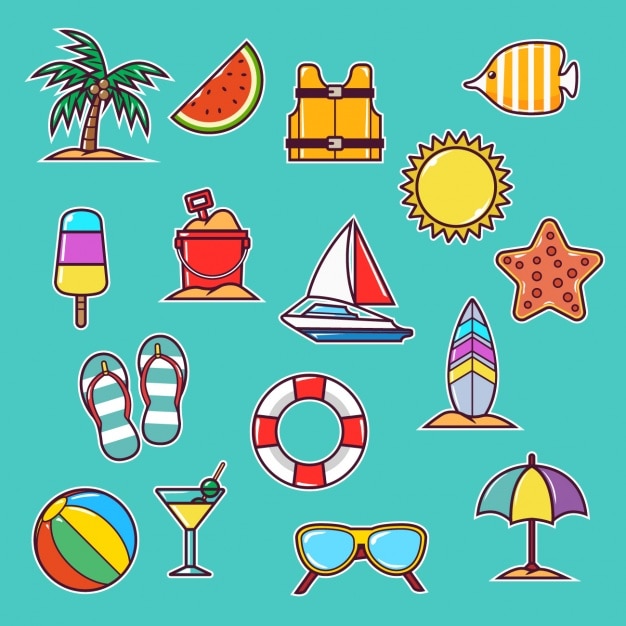 Vibrant Summer Fun Icons: Beach, Travel and Relaxation Elements | Jiffy ...