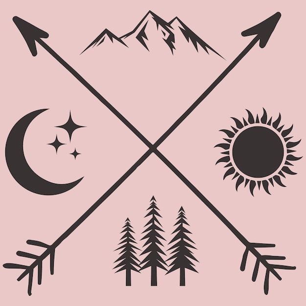 Rustic Mountain Adventure Symbols in Black | Jiffy Designs