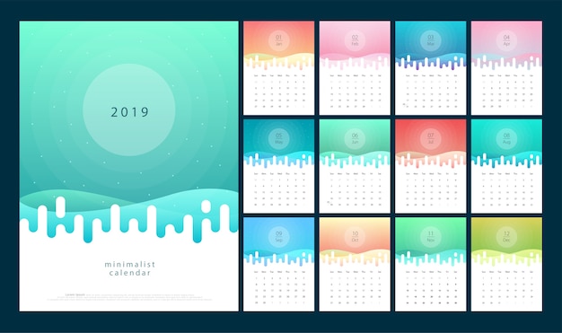 Vibrant 2019 Calendar Set with Colorful Abstract Backgrounds | Jiffy ...