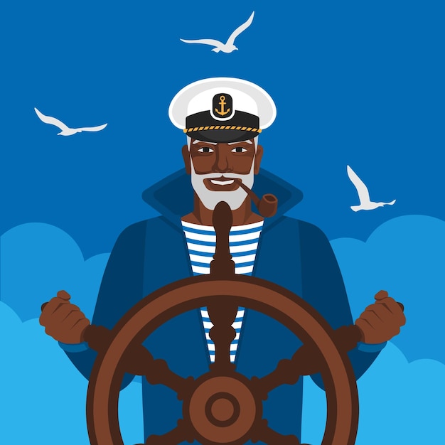 Seasoned Seaman Steering Ship with Seagulls Soaring Above | Jiffy Designs
