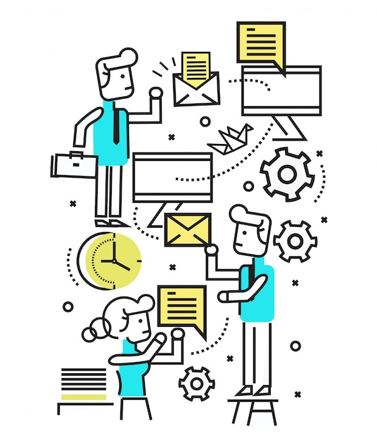 Stylized Illustration of Office Workflow with Stick Figure Characters ...