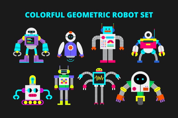Vibrant Geometric Robot Ensemble: Futuristic Mechanical Marvels | Jiffy ...