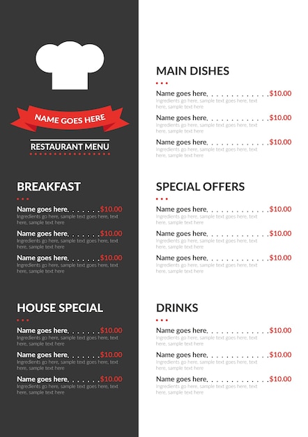 Sleek Restaurant Menu Template with Chef's Hat Illustration | Jiffy Designs