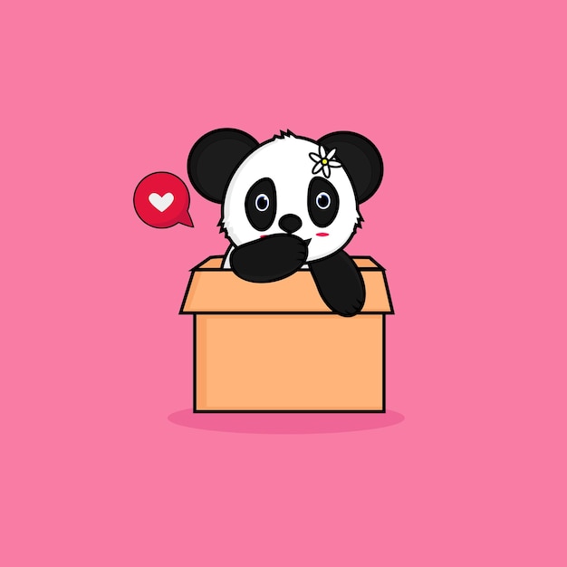 Adorable Panda Peering from Cardboard Box with Heart | Jiffy Designs