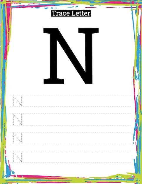 Colorful Tracing Worksheet for Letter N with Vibrant Border | Jiffy Designs