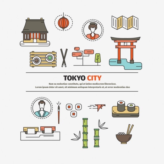 Tokyo City Cultural Icons and Symbols Illustration Collection | Jiffy ...