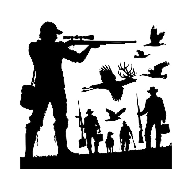 Silhouetted Hunters and Wildlife in Dramatic Outdoor Scene | Jiffy Designs