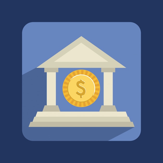 Iconic Bank Building with Golden Dollar Sign Illustration | Jiffy Designs