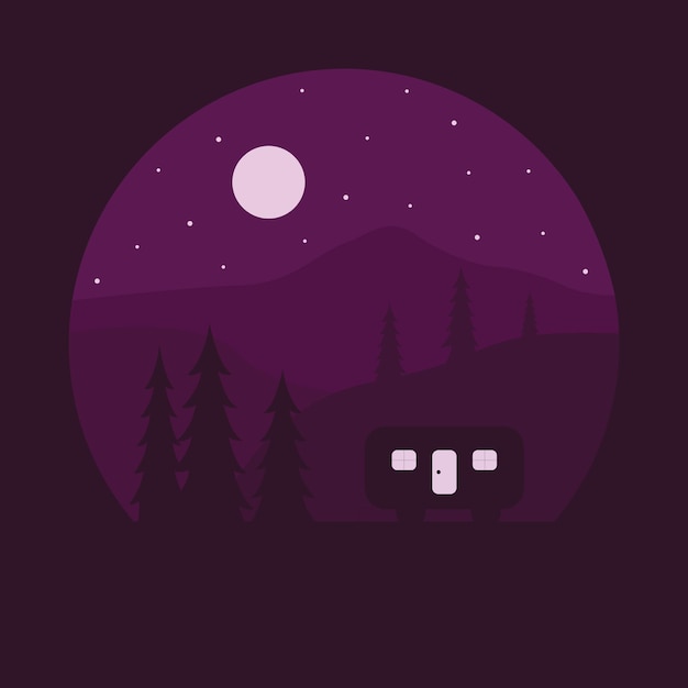 Serene Nightscape with Cozy Cabin Retreat | Jiffy Designs