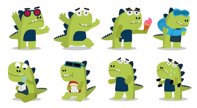 Adorable Dinosaur Characters in Diverse Poses and Expressions | Jiffy ...