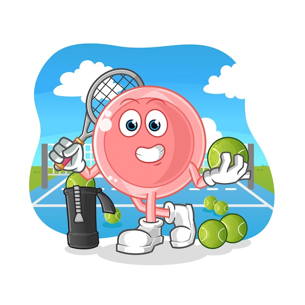 Playful Tennis Ball Character Holding Racket on Court | Jiffy Designs