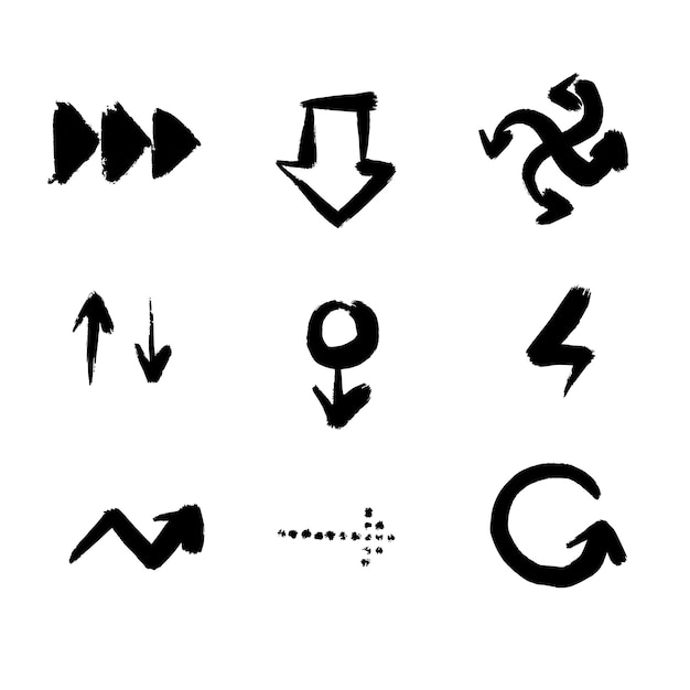 Diverse Collection of Expressive Brush Stroke Symbols and Arrows ...