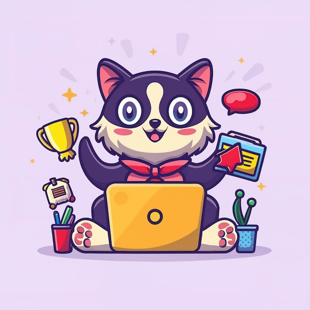 Adorable Cat Mascot Celebrating Success with Trophy | Jiffy Designs