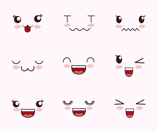 Charming Kawaii Facial Expressions: A Playful Illustration Collection ...