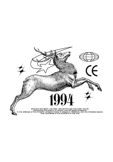 Vintage Stag Silhouette with Retro Symbols and Year 1994 | Jiffy Designs