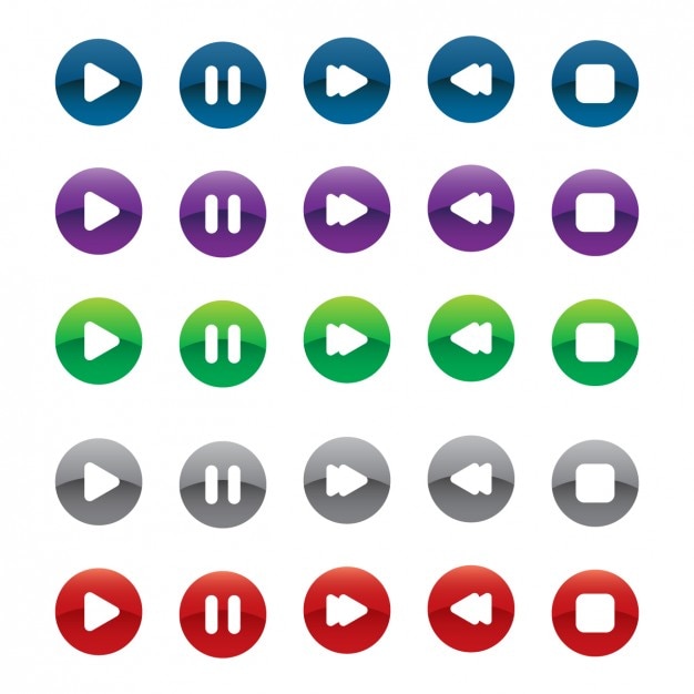 Vibrant Media Player Button Icons in Various Color Schemes | Jiffy Designs