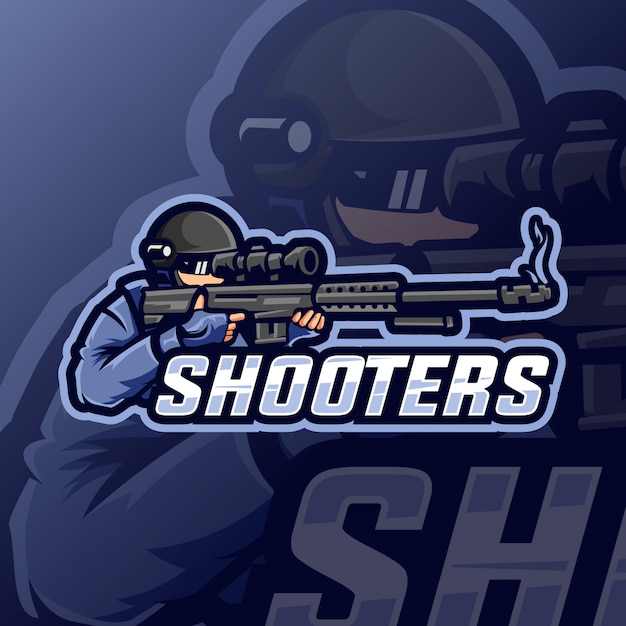 Powerful Shooter Mascot Logo with Futuristic Weapon | Jiffy Designs