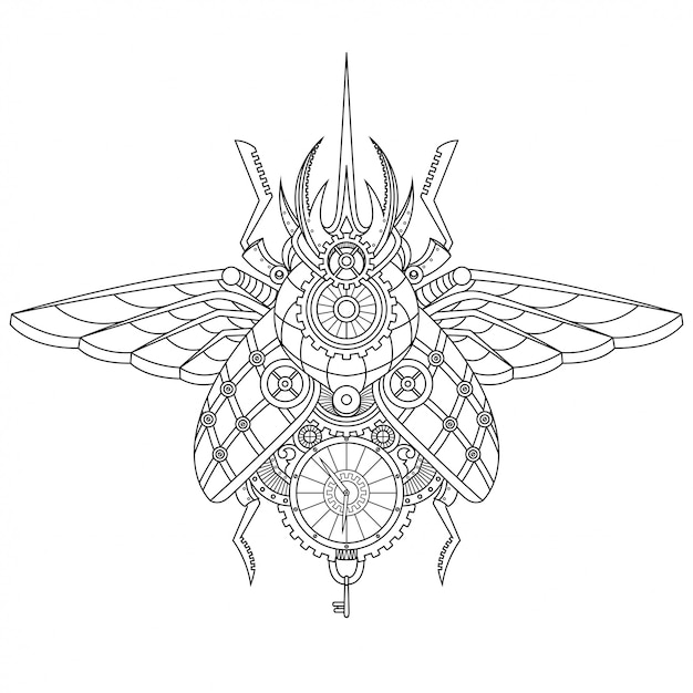 Intricate Mechanical Moth: A Detailed Steampunk-Inspired Illustration ...