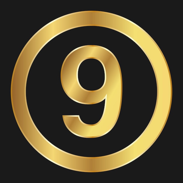 Elegant Golden Number Nine in Metallic Circle | Jiffy Designs
