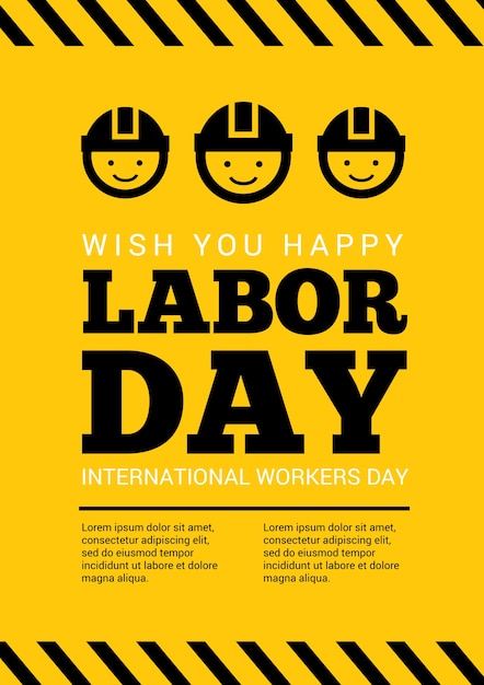 Vibrant Labor Day Poster with Construction Worker Emoticons | Jiffy Designs