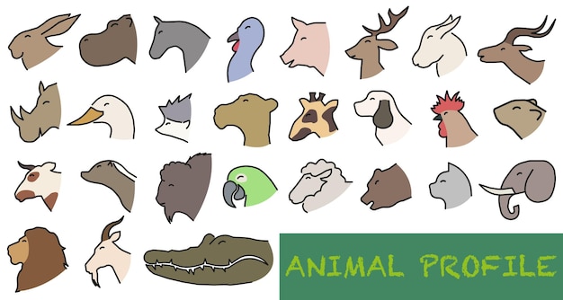 Colorful Assortment of Simplified Animal Profile Drawings | Jiffy Designs