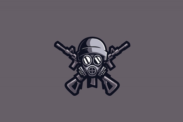 Menacing Gas Mask and Crossed Rifles Emblem | Jiffy Designs