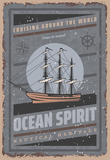 Vintage Nautical Poster: Ocean Spirit Cruising Around the World | Jiffy ...