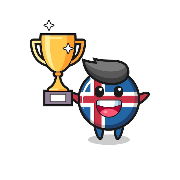 Cheerful Union Jack Flag Character Holding Champion Trophy | Jiffy Designs