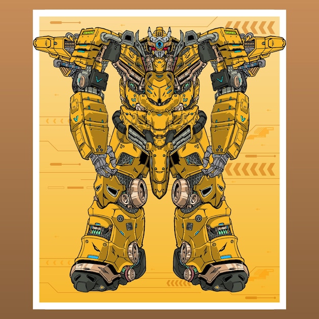 Majestic Golden Mecha Warrior Wielding Powerful Blasters | Jiffy Designs