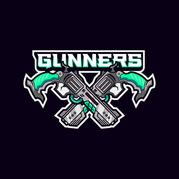 Striking Gunners Logo with Crossed Pistols and Teal Accents | Jiffy Designs