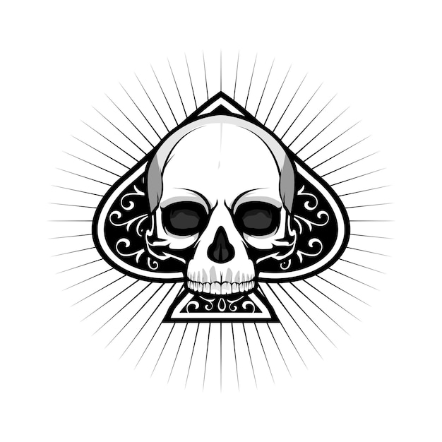 Ornate Skull Emblem with Radiant Spikes and Spade Shape | Jiffy Designs