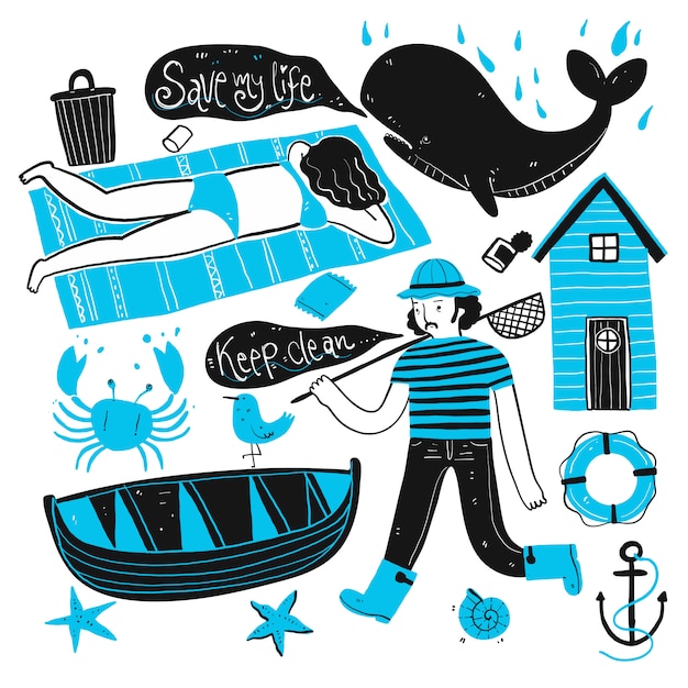 Charming Coastal Scenes and Maritime Motifs in Playful Illustration ...