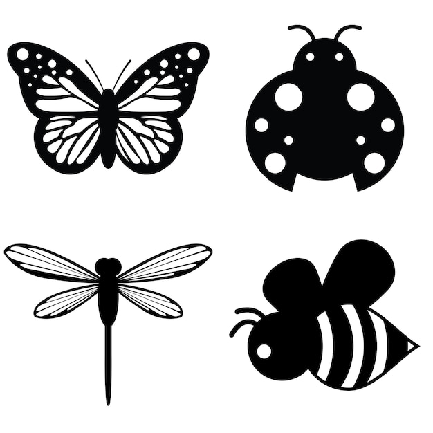 Charming Insect Silhouette Collection: Butterfly, Ladybug, Dragonfly ...