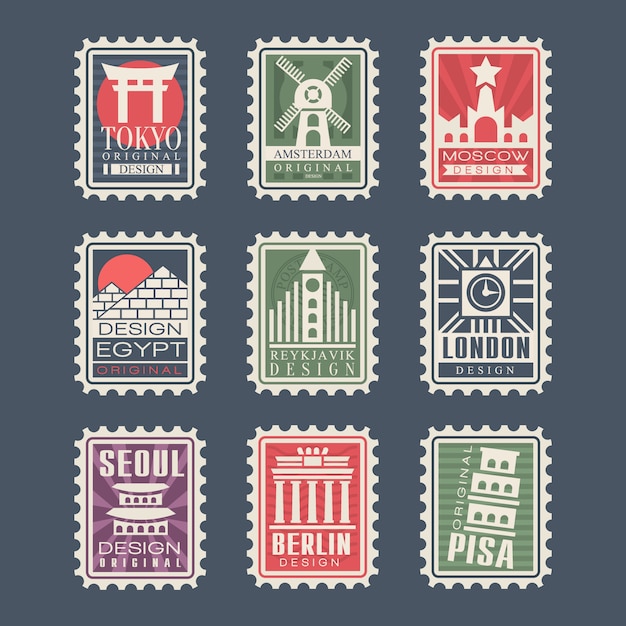 Diverse Collection of Iconic Travel Destination Postage Stamps | Jiffy ...