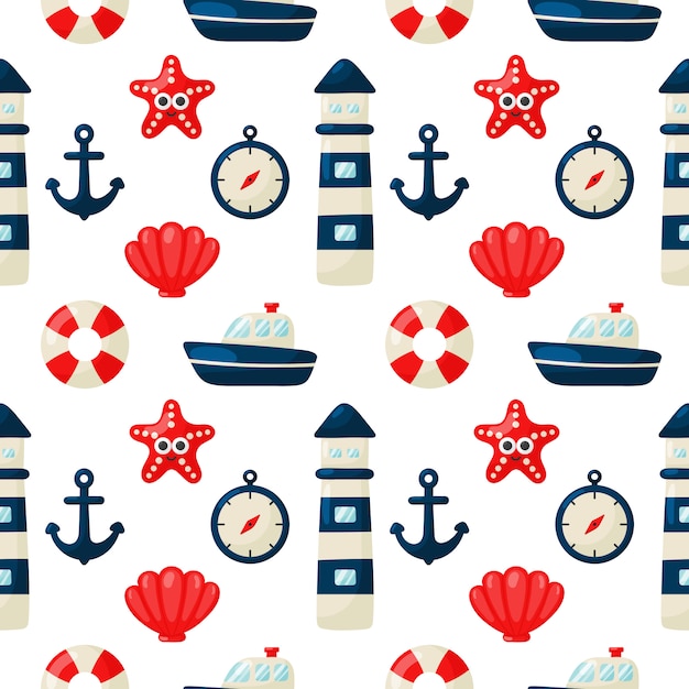 Nautical Themed Pattern with Anchors, Starfish, and Seashells | Jiffy ...