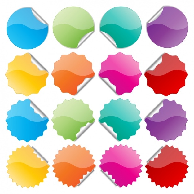 Vibrant Colorful Sticker Badge Vector Collection with Varying Shapes ...