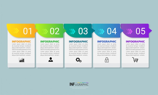 Colorful Infographic Design with Five Sequential Numbered Steps | Jiffy ...
