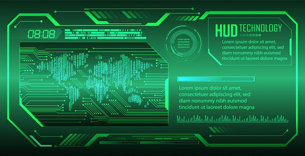 Futuristic HUD Technology Interface with Circuits and World Map | Jiffy ...