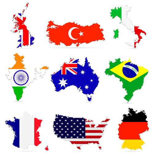 Creative Set Of Countries Maps With Pixeled Edge Vector Illustration ...
