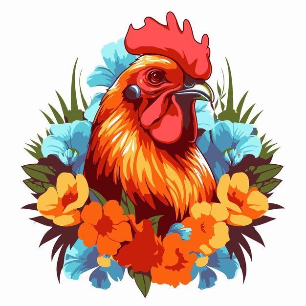Vibrant Rooster Surrounded by Tropical Blooms | Jiffy Designs